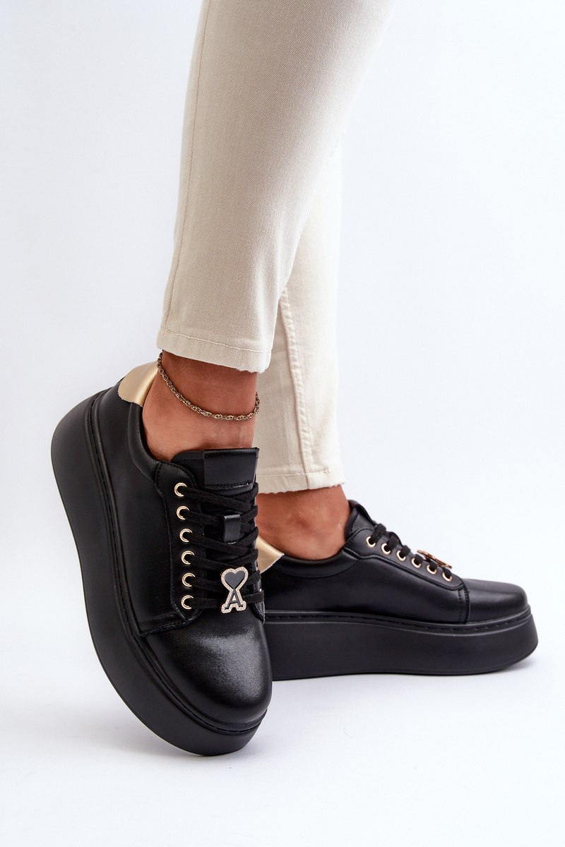 Damskie Skórzane Sneakersy Na Platformie Czarne Vinceza 66700