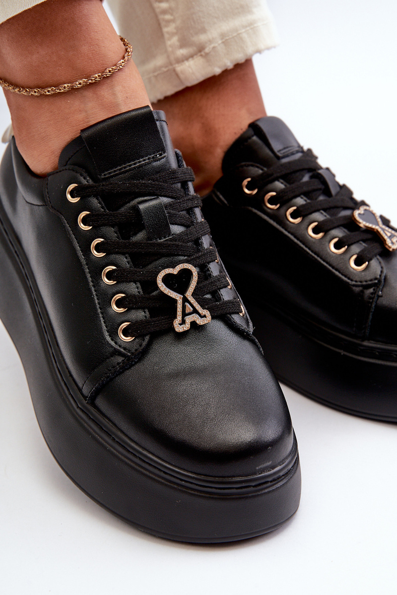 Damskie Skórzane Sneakersy Na Platformie Czarne Vinceza 66700