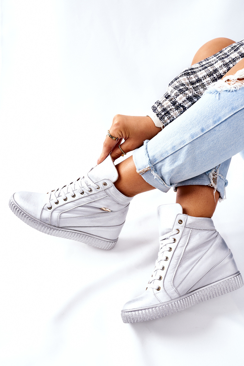 Damskie Sportowe Skórzane Buty Lewski Srebrne 3079 - Damskie Sportowe ...