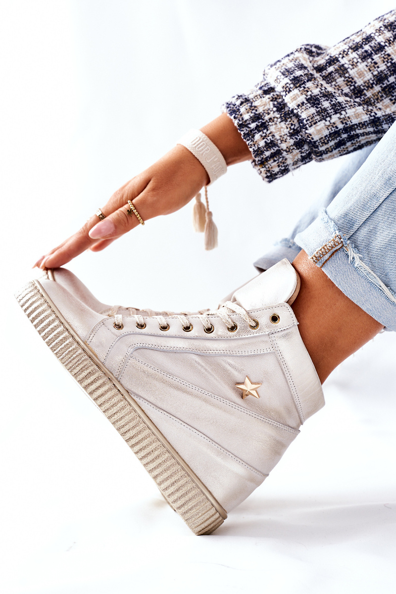 Damskie Sportowe Skórzane Buty Lewski Złote 3079 - Damskie Sportowe ...