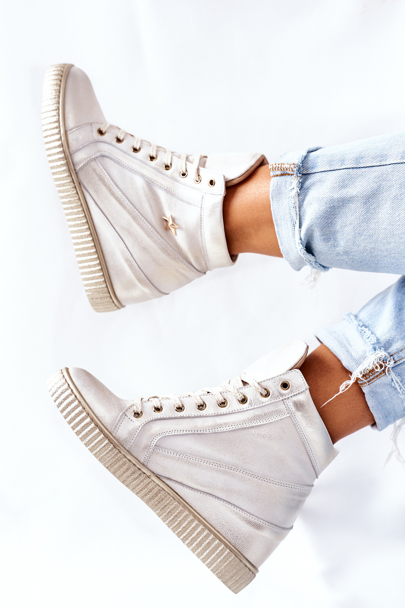 Damskie Sportowe Skórzane Buty Lewski Złote 3079 - Damskie Sportowe ...