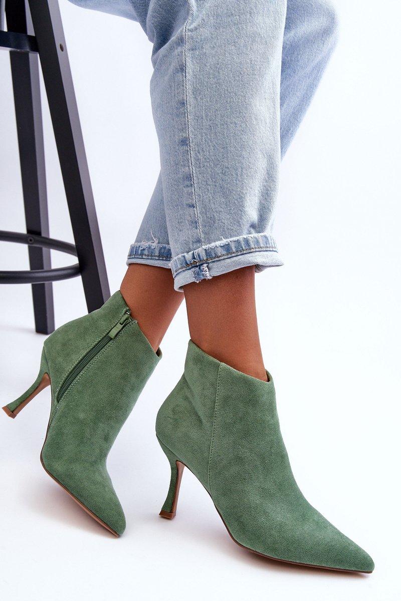 Damskie Zamszowe Botki Na Szpilce Zielone Merisa