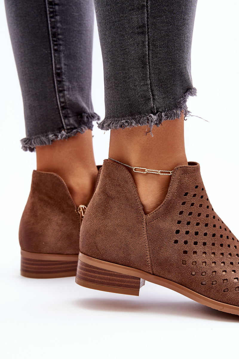 Niskie Botki Damskie Na Płaskim Obcasie Brązowe Janetris