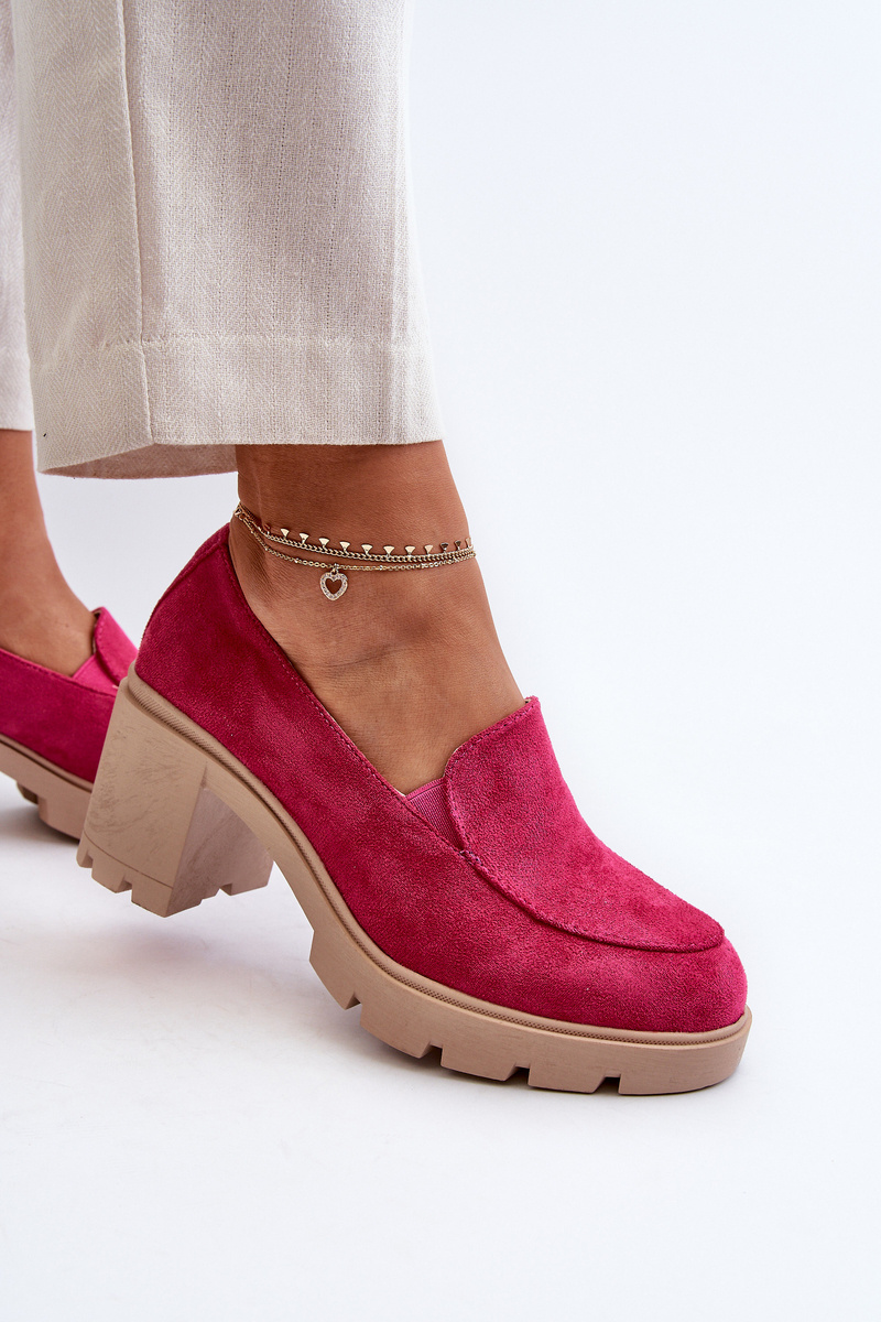 Półbuty Damskie Eko Zamszowe Na Obcasie i Platformie Fuksja Arablosa
