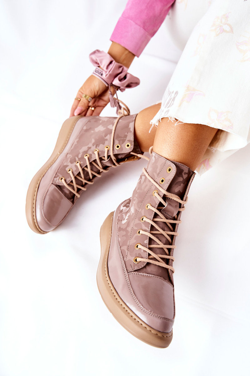 Sportowe Skórzane Buty Lewski 3034 Beżowe Moro - Damskie Sportowe ...