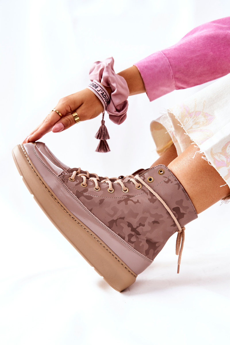 Sportowe Skórzane Buty Lewski 3034 Beżowe Moro - Damskie Sportowe ...