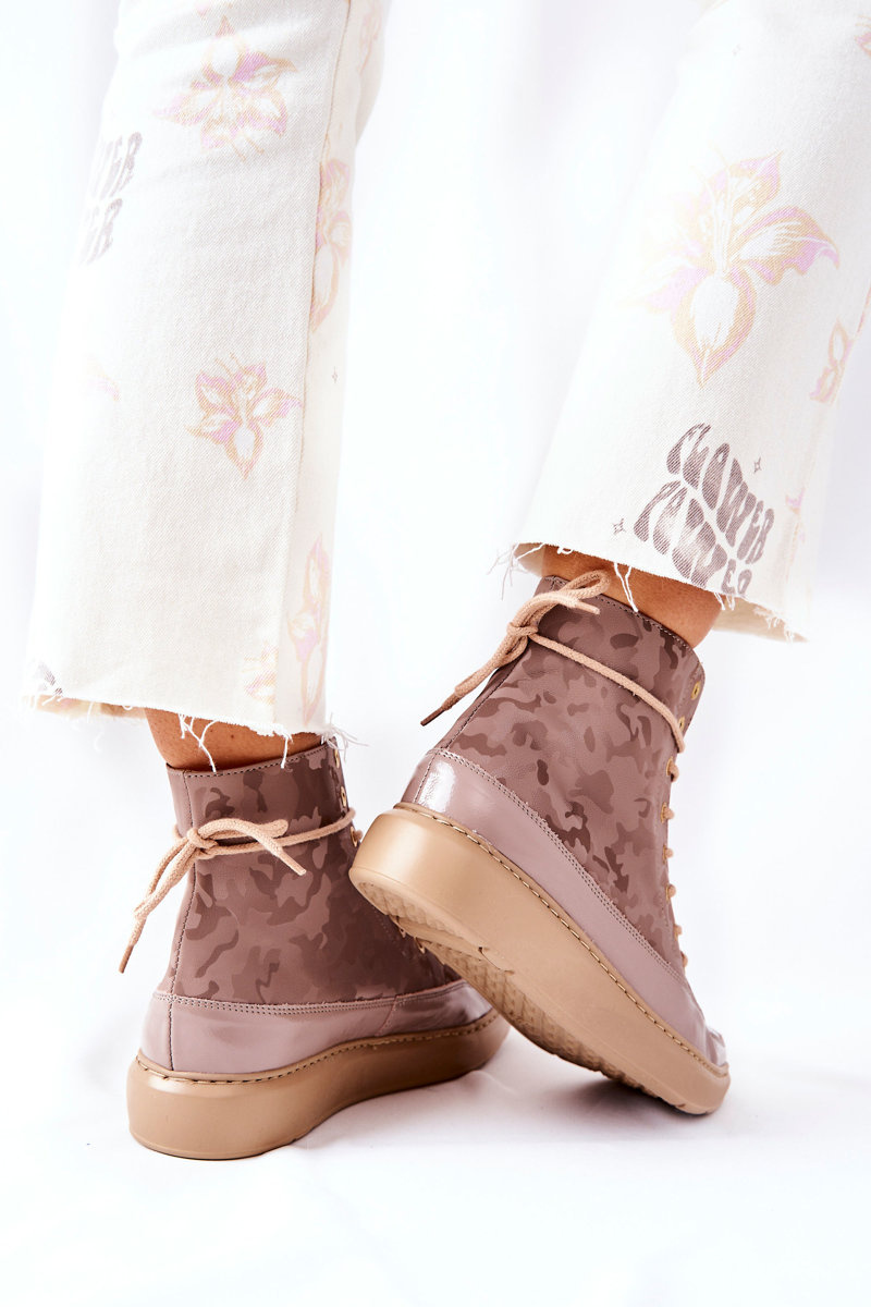 Sportowe Skórzane Buty Lewski 3034 Beżowe Moro - Damskie Sportowe ...