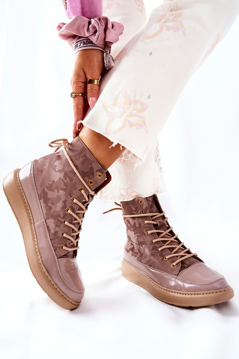 Sportowe Skórzane Buty Lewski 3034 Beżowe Moro - Damskie Sportowe ...