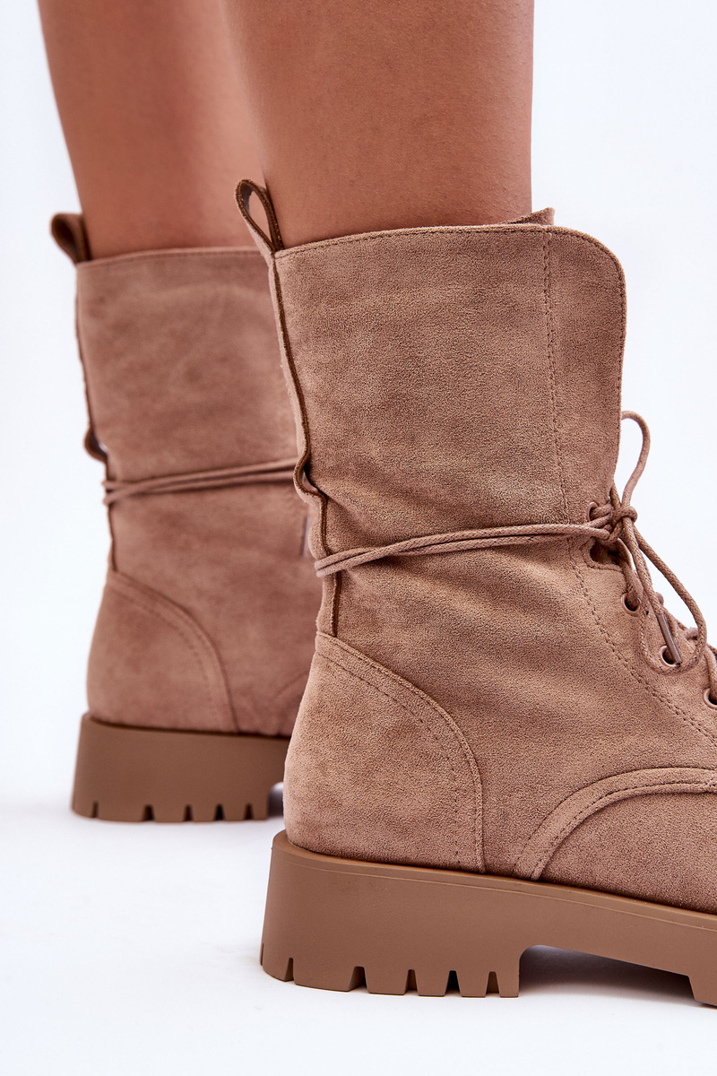 Zamszowe Workery Botki Na Płaskim Obcasie Beżowe Jence