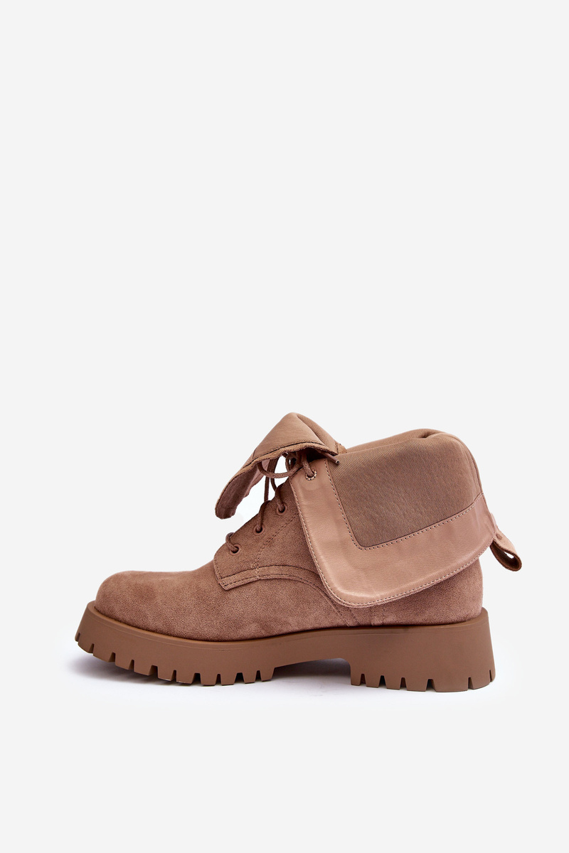 Zamszowe Workery Botki Na Płaskim Obcasie Beżowe Jence